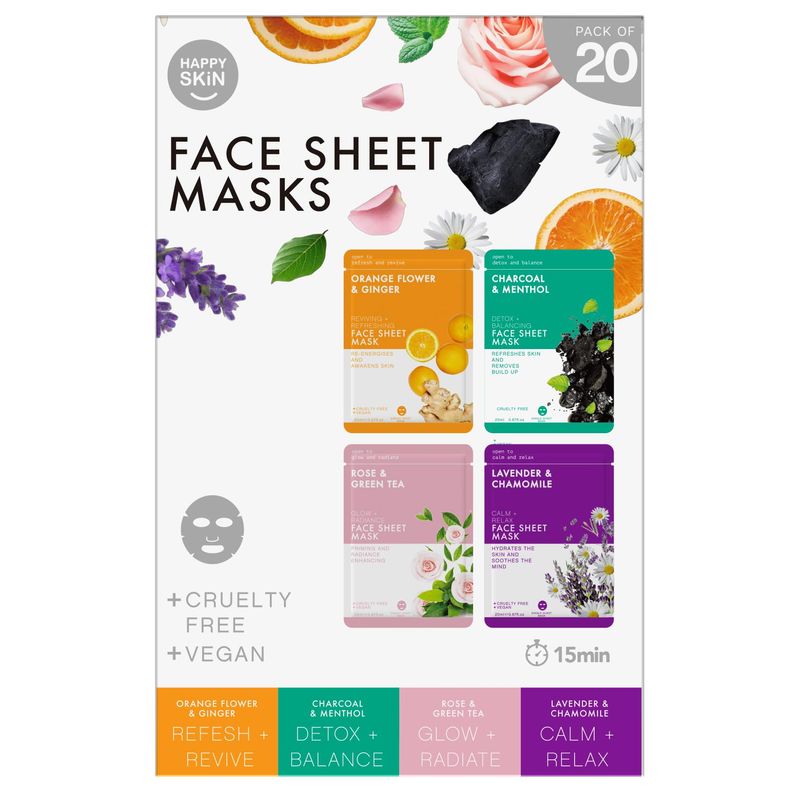 20-Pack Happy Skin Face Sheet Masks | Over 1M Sold | x5 Detox Charcoal ...