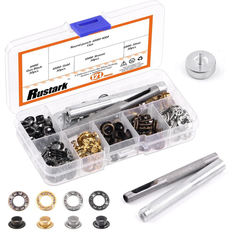 Rustark 121Pcs 4 Colors 1/4 inch Rhinestone Eyelet Grommet Eyelets and ...