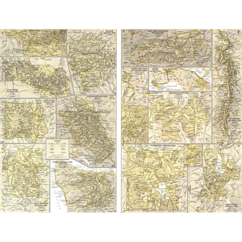 National Geographic: USA National Parks Inset Maps 1958 - Historic Wall ...