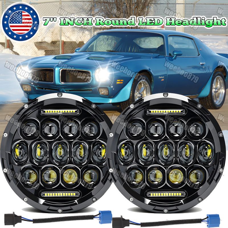 2Pcs 7"inch LED Headlights Hi/Lo DRL Angel Eyes for 1970-1976 Pontiac ...