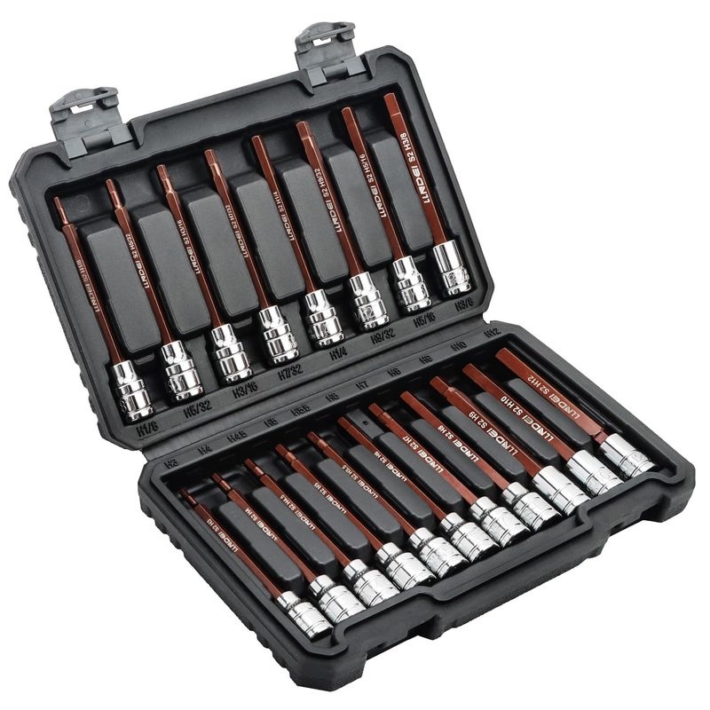19PCS Extra Long Allen Hex Bit Socket Set - SAE & Metric Sizes, CR-V&S2 ...