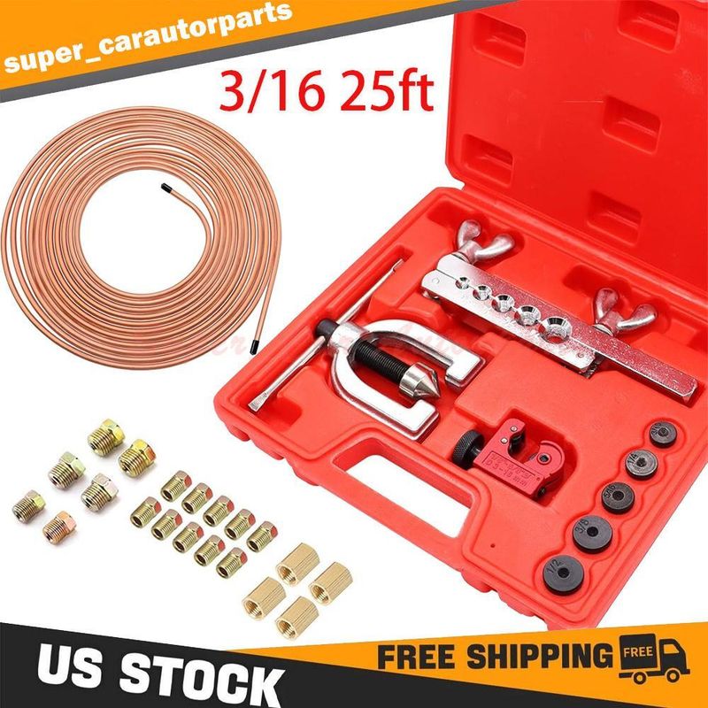 Brake Line Repair Kit 3/16 25FT Copper Pipe Single Double Flaring Tool ...