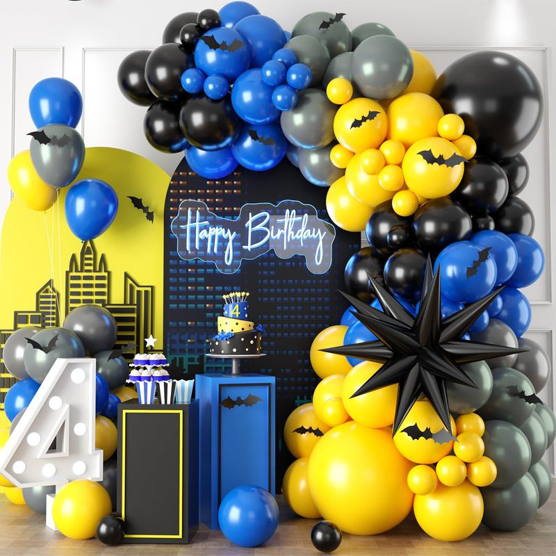 Bat Theme Balloon Arch Kit,Navy Blue Black Yellow Grey Balloons with ...