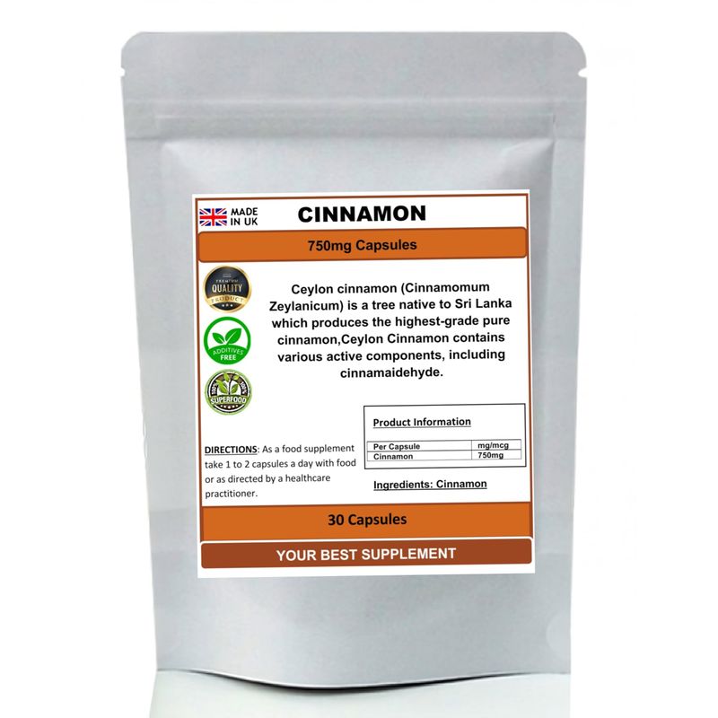 Cinnamon Capsules 750mg 100% Pure (True Ceylon) High Strength (30 ...