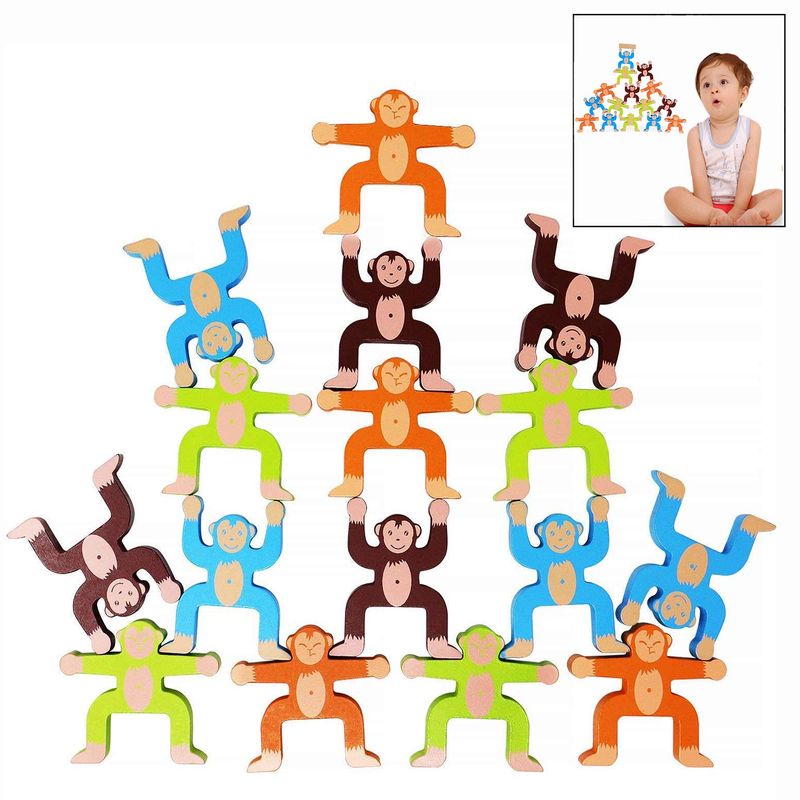 LHKJ Wooden Stacking Games Monkeys Interlock Toys Balancing Blocks Games Toddler Educational ...