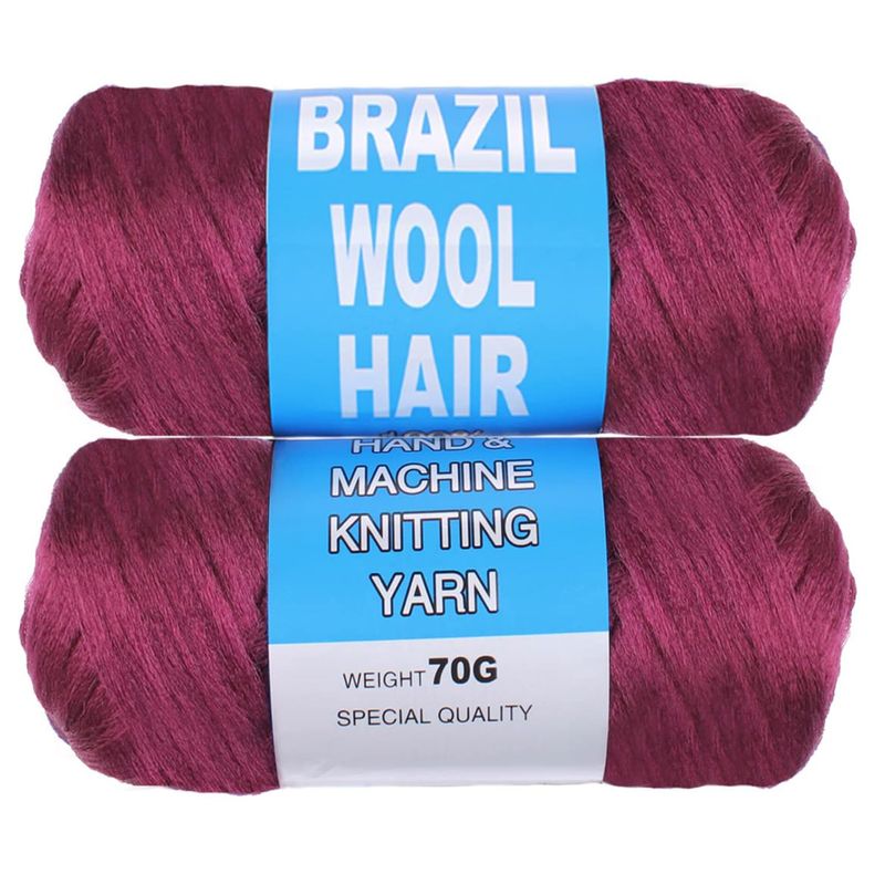 Mscat 2 Roll Bungundy Brazilian Wool Hair Yarn for Hair Crochet ...