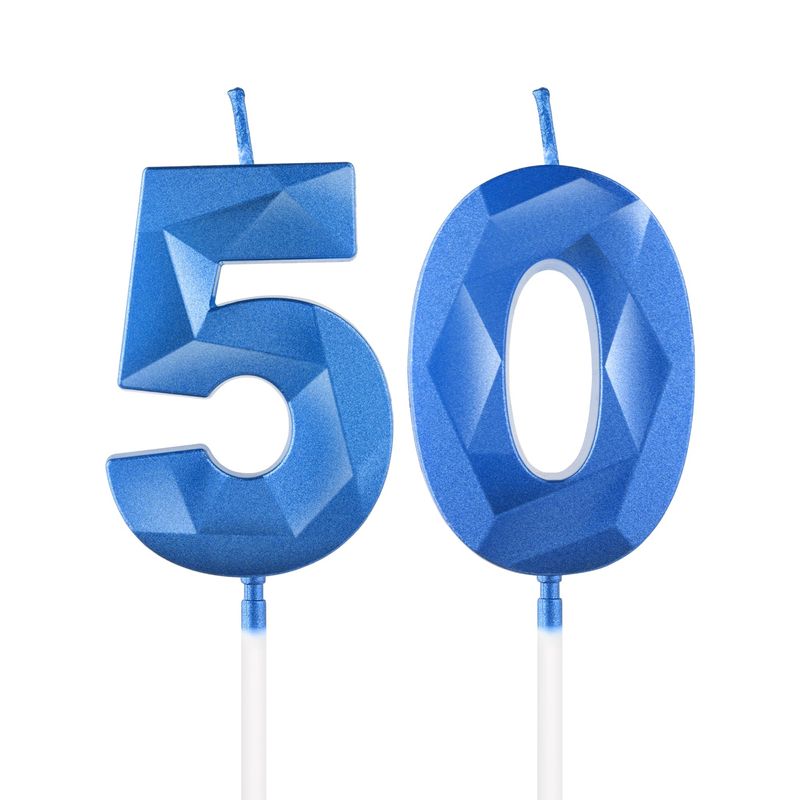Royal Blue 50th Birthday Candles, 3D Number 50 Candle for Cake,Men ...