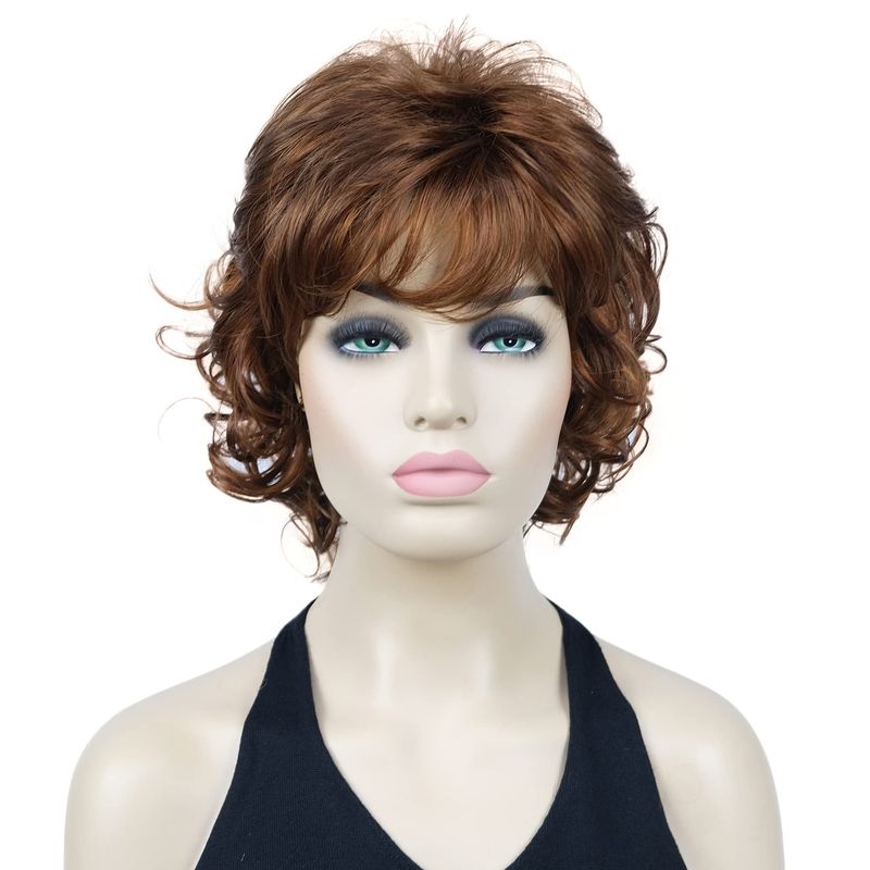 Lydell 12" Short Curly Wigs Soft Shaggy Layered Classic Cap Full ...