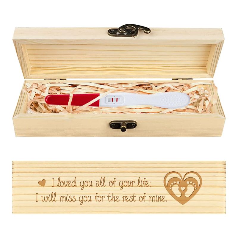 CHGCRAFT Pregnancy Test Keepsake Box Heart Footprint Wooden Pregnancy ...