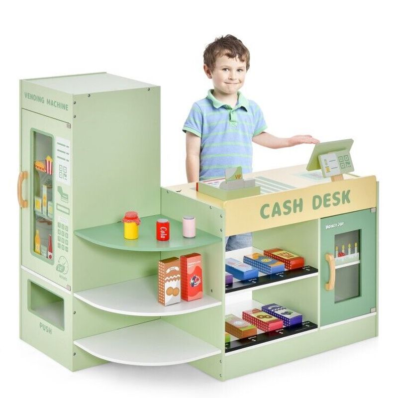 Kids Grocery Store Playset Wooden Supermarket Play Toy Set W/ Checkout ...