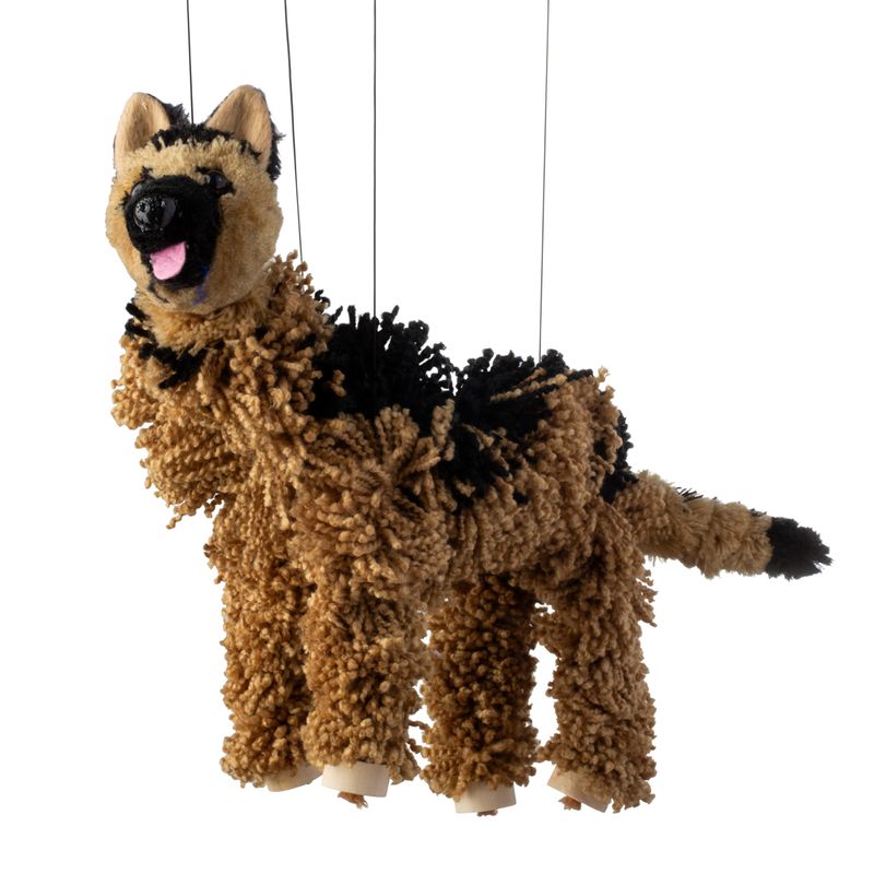 Artisan Owl German Shepherd Marionette Puppet - Yarn Dog with Wooden ...