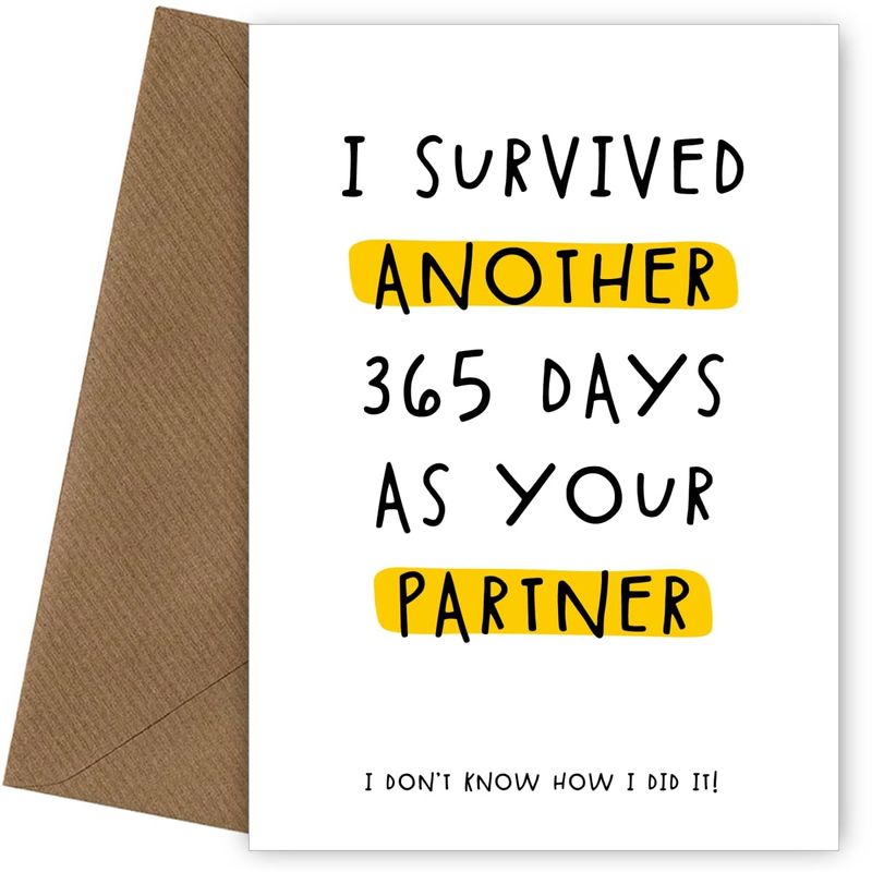 Funny Partner Birthday Card and Sarcastic Partner Anniversary Card ...