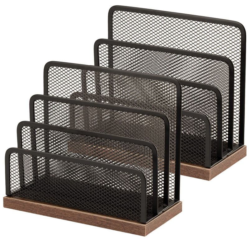 Wooden Desk Mail Organizer, Desktop File Organizer Metal Mesh with 3 ...