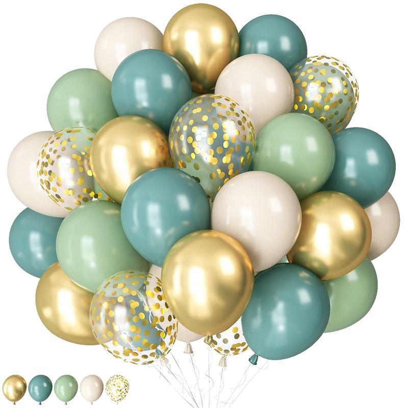 Dusty Blue Sage Green Balloon, 60PCS Pastel Olive Green Slate Blue Beige White Sand Balloon with ...