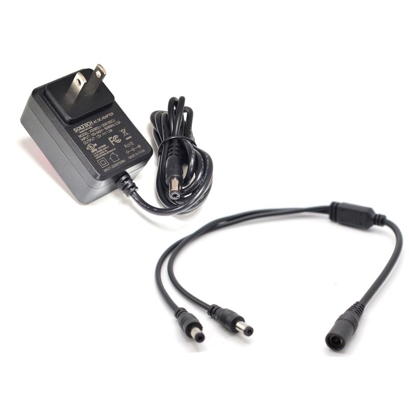 SOLTECH 12V 1A Security Camera Power Supply Adapter with 2-Way DC Power ...