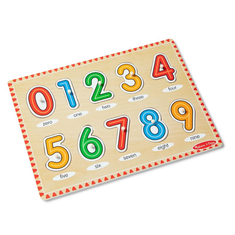 Melissa & Doug Lift & See Numbers Wooden Peg Puzzle - 10 Pieces Number ...