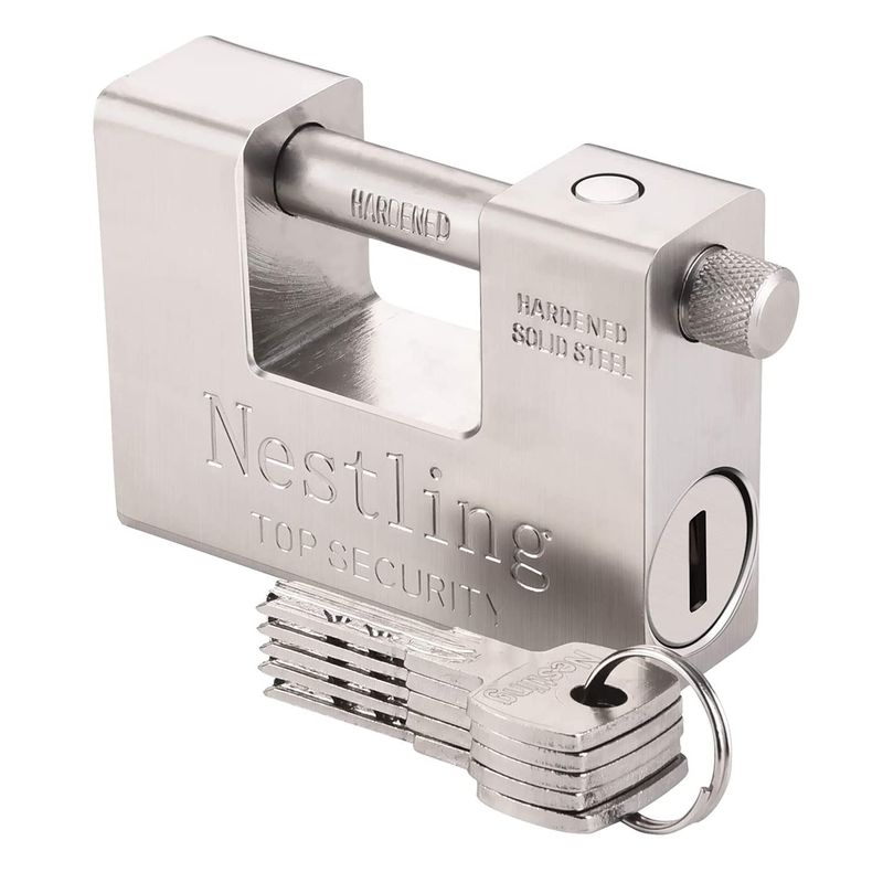 94mm Padlock with Key, High Security 5 Keys Heavy Duty 1.1 KG D-Shaped ...