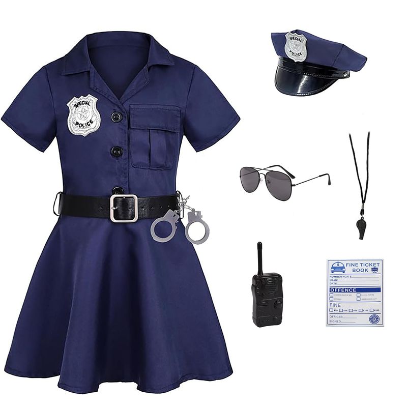 Koatobbor Girls Police Officer Costume Kids Cop Outfit for Halloween ...