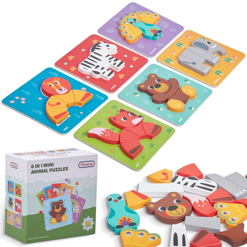 PREXTEX 6-Piece Chunky Animal Puzzle for Toddlers - Zoo Animals Shape ...