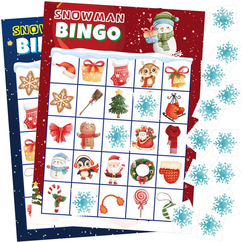 ceiba tree Christmas Bingo Cards Snowman Bingo Game for Kids 24 Players ...