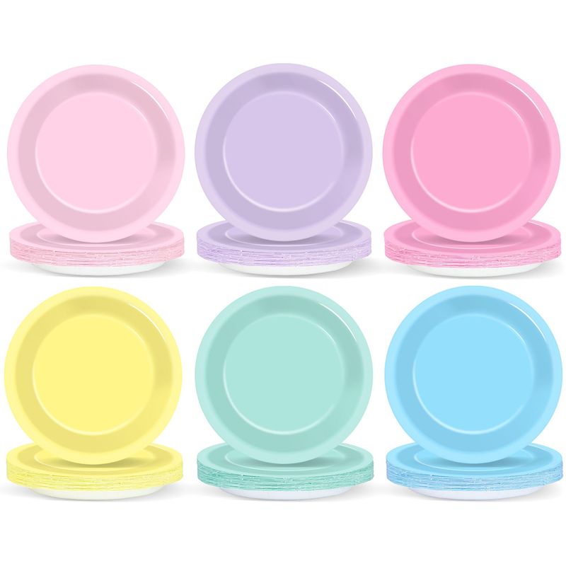 48Pcs Pastel Party Plates Pastel Party Supplies 7" Pastel Paper Plates ...