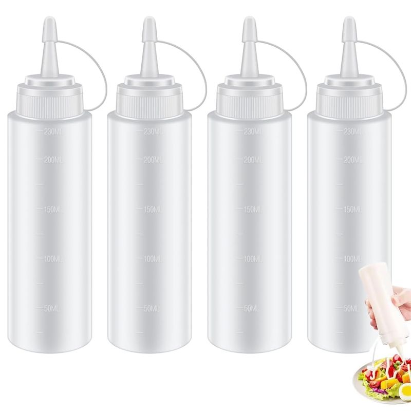 FKWKUW Pack of 4 Plastic Squeeze Bottles, 8 oz Squeeze Bottle, 230 ml ...