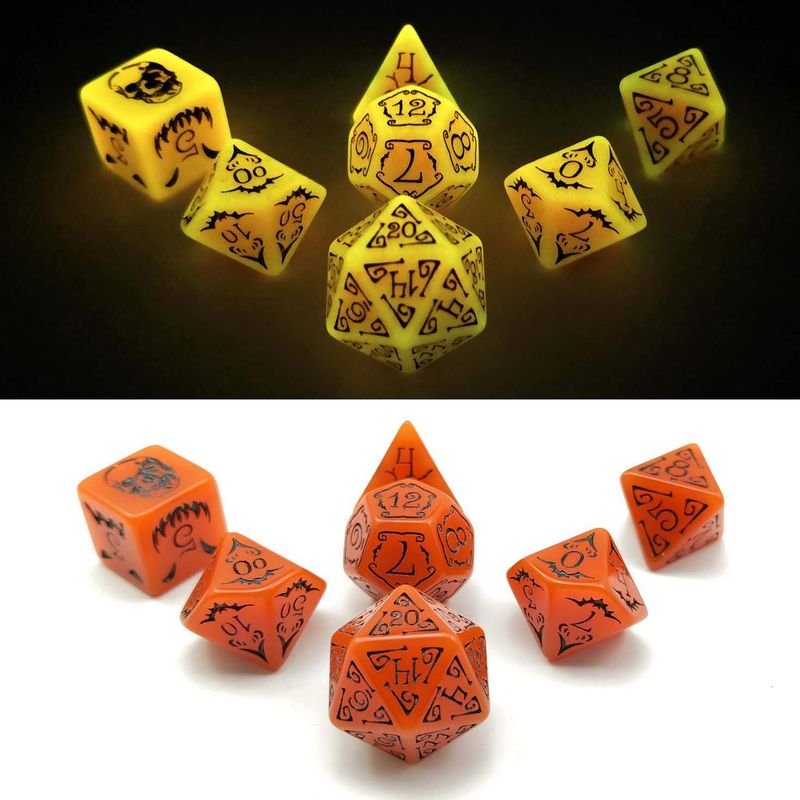Bescon Glowing Halloween Polyhedral Dice 7pcs Set, Luminous Halloween ...