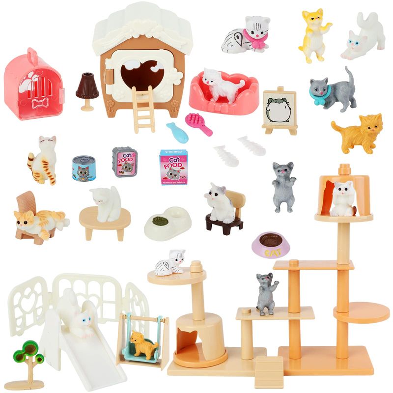 Beupy Cat Figures Playset Toy 40 Pack Pet Pretend Play Toys Realistic ...
