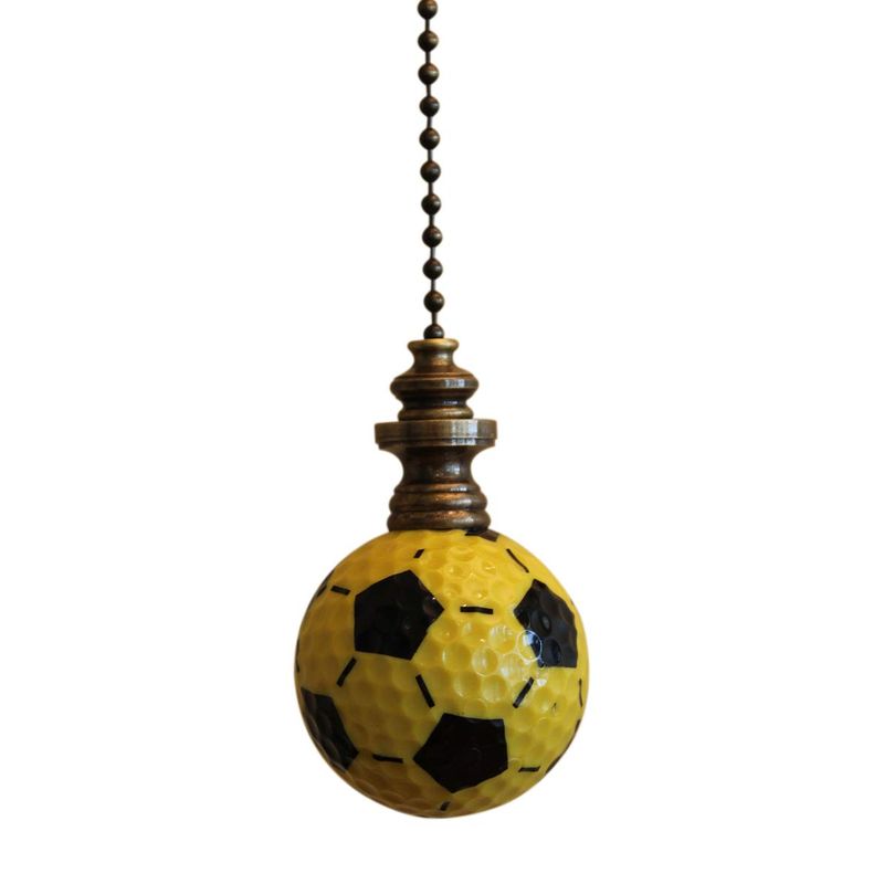 Yellow/Black Soccer Ball Ceiling Fan Pull, 2.25"h with 12" Antiqued ...