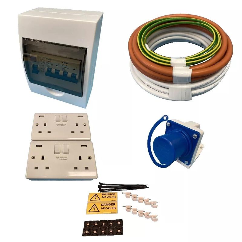 TEW 240V Double Pole Mains Electric Hook Up Installation Kit Campervan ...
