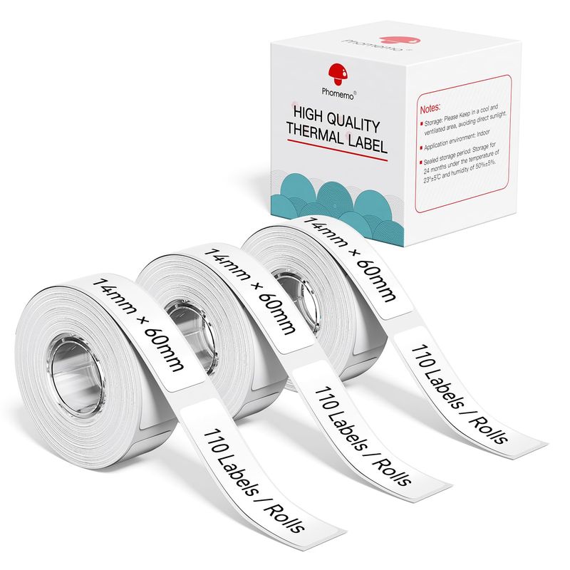 Phomemo D30 Labels, 14mm*60mm Self-Adhesive Thermal Phomemo D30 Label ...