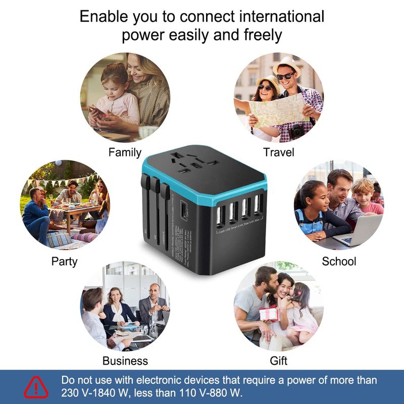 Reiseadapter Weltweit Universal Reisestecker Adapter mit 2USB, 3USB C ...