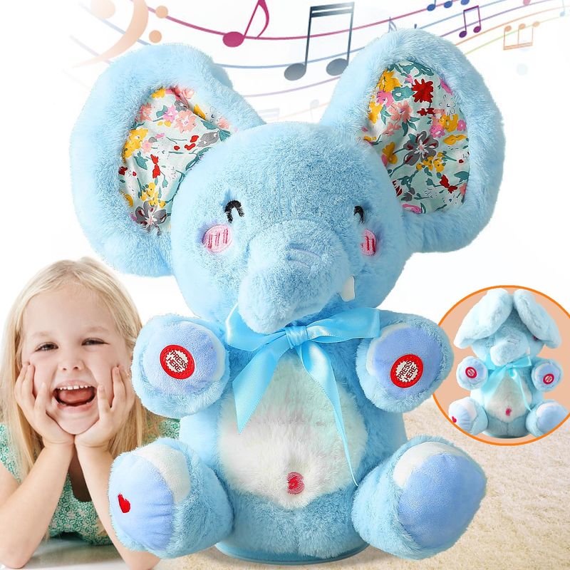 HCdoujoy Baby Blue Peek A Boo Elephant Plush Stuffed Singing Elephant ...