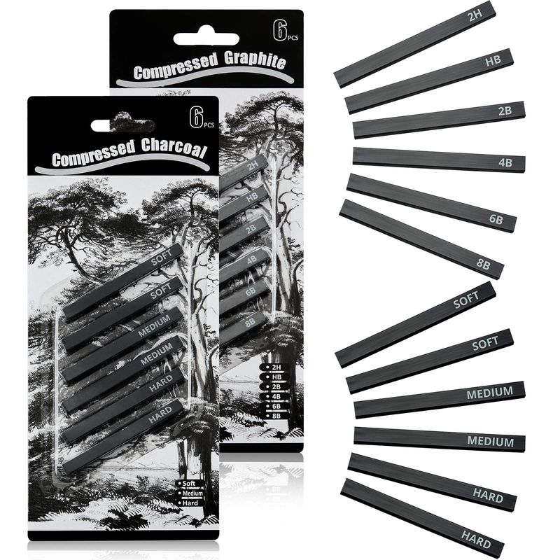 Zonon 12 Pieces Graphite Sticks Square Compressed Charcoal Sticks ...