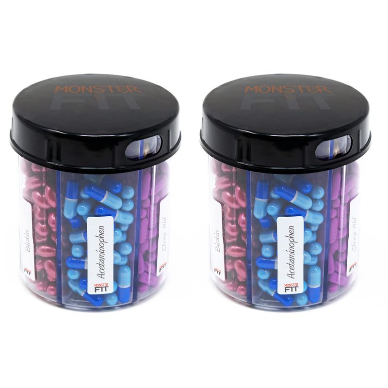 Monster Jr Supplement Pill Dispenser with Labels - Holds Small Medium ...