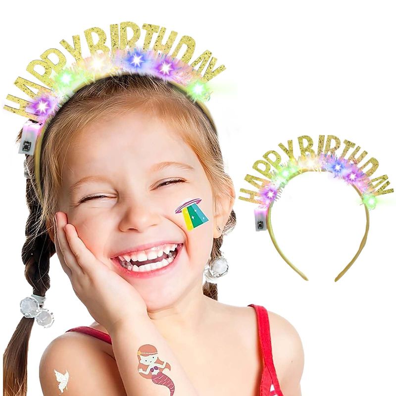 Acenail Light Up Happy Birthday Headband LED Birthday Crown Glowing ...