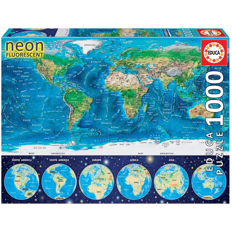 Educa Children's 1000 Neon World Map Puzzle - Online Marketplace ...