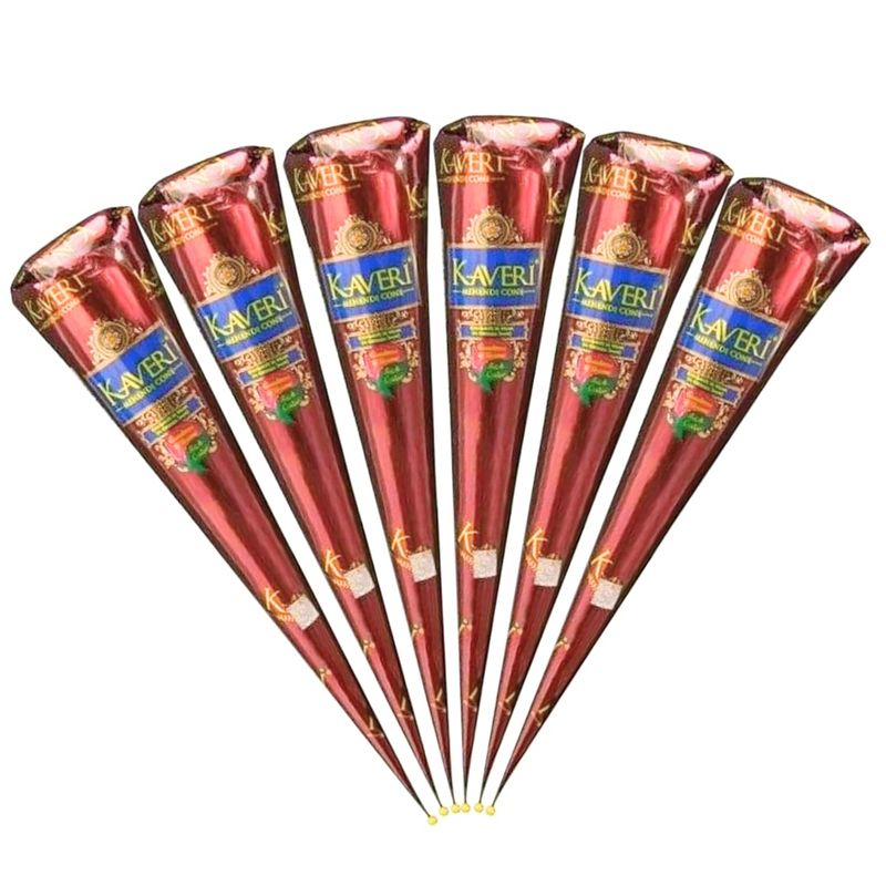 6 x Kaveri Natural Henna Mehndi Cones Organic Temporary Tattoos ...