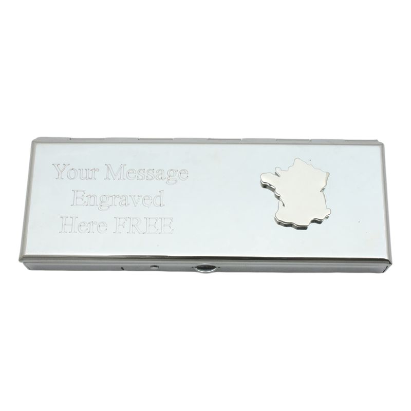 French Outline Map 7 Day Pill Box & Mirror with Free Engraving Message ...
