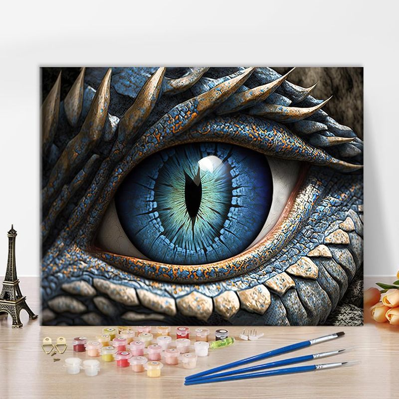 TISHIRON Dragon Paint by Numbers for Adults Beginner, Oil Painting for Adults Blue Eyes, Paint ...