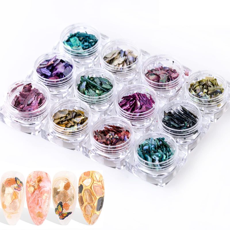 Nail Art Discs 12 Boxes Colorful Irregular 3D Abalone Discs Nail Art ...