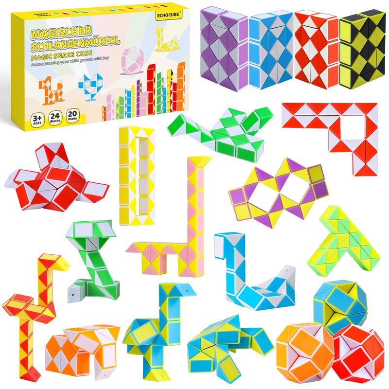 ECHOCUBE Magic Snake Cube, 20 Pack 24 Blocks Speed Cube Party Bag ...