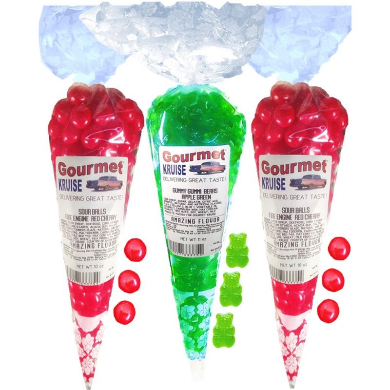 Sour Balls (2) Fire Engine Red Cherry (1) Green Apple Gummi Gummy Bears ...