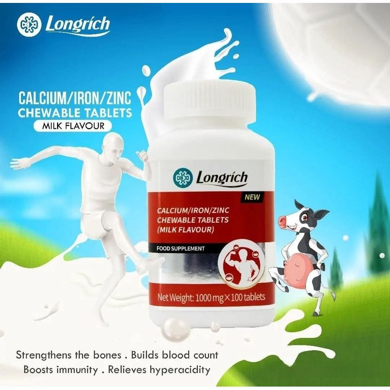 Longrich Calcium- Iron & Zinc Chewable Tablets/ Calcium Milk Flavor ...