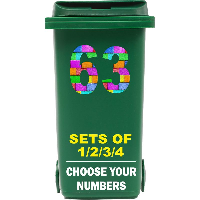 Pack of 1,2,3,4 - Wheelie Bin Numbers for Bins MULTICOLOUR BRICK ...