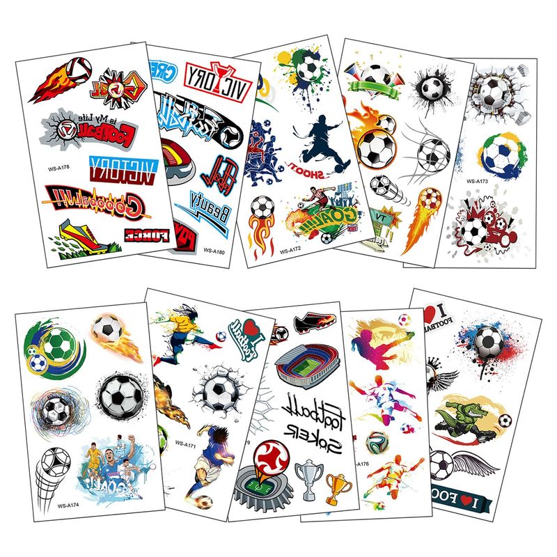 Football Soccer Themed Temporary Tattoos - Set of 10 Sheets for Kids ...