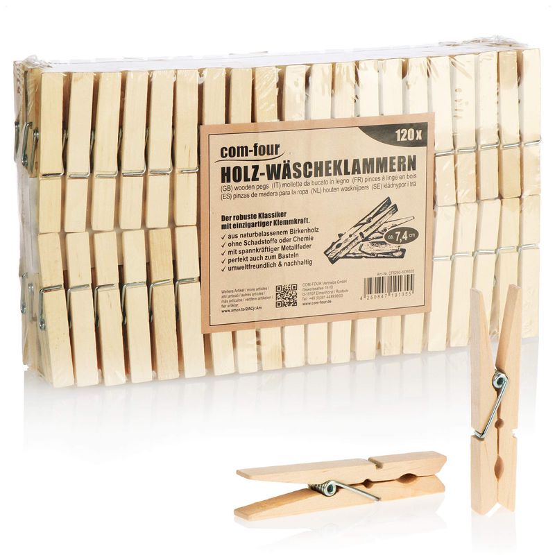 com-four® Natural Wooden Clothes Pegs, Sturdy Clothes Pegs made of High ...