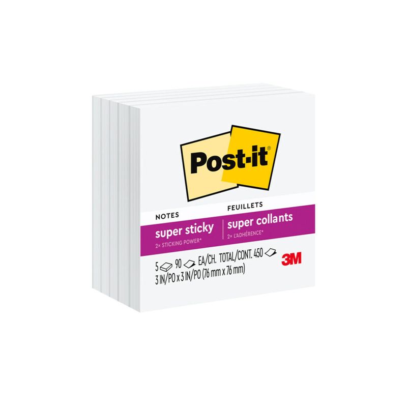 Post-it Super Sticky Notes, 3x3 in, 5 Pads, 2x the Sticking Power ...