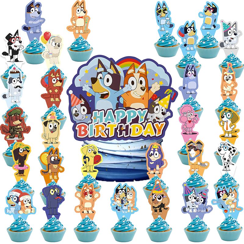 30 Pcs Blue Dog Cake Toppers for Boys Girls, Cake Decorations Cupcake ...