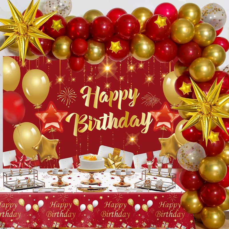 Red and Gold Birthday Decorations for Women Men Girls Boys, 72pcs Red ...
